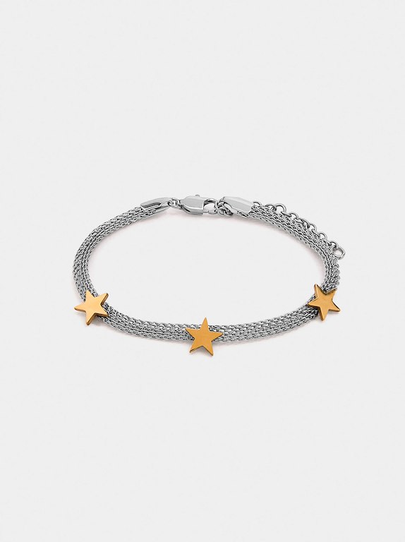 BICOLOR BRACELET WITH MESH METAL WITH STARS - STAINLESS STEEL