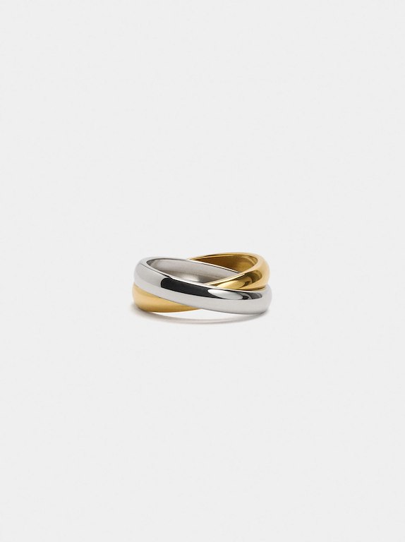 BICOLOR CROSSED RING - STAINLESS STEEL