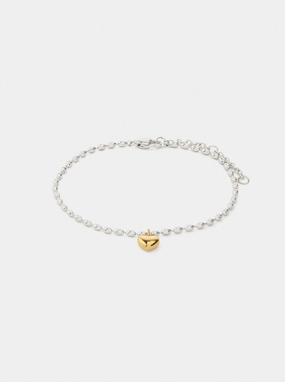 BICOLOR BRACELET WITH HEART PENDANT - STAINLESS STEEL