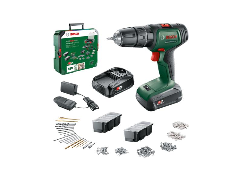 BOSCH UNIVERSALIMPACT 18V + SYSTEMBOX AKUMULATORSKA VIBRACIONA BUŠILICA, 2X 1.5AH AKUMULATOR I PUNJAČ, 06039D4103