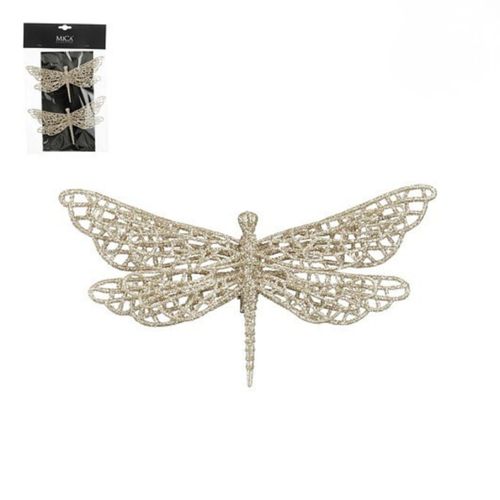 Novogodišnja dekoracija - CLIP DRAGONFLY SET 2pcs 18cm 1179694 - Champagne - EDL