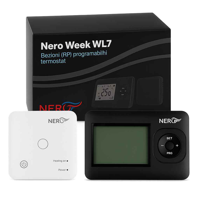 Digitalni programabilni bežični (RF) termostat Nero Week WL7 crni – set (sobni termostat + prijemnik)