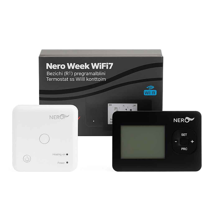 Digitalni programabilni bežični (RF) termostat sa WiFi kontrolom Nero Week WiFi7 crni – set