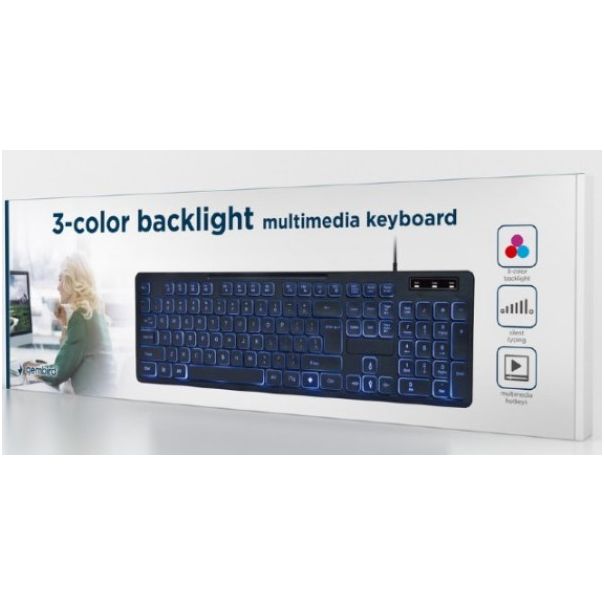 GEMBIRD KB-UML3-02 LED multimedijalna tastatura sa pozadinskim osvetljenjem, US layout USB