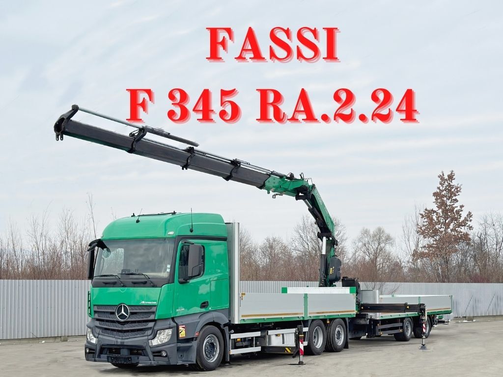 Mercedes-Benz ACTROS 2645 * FASSI F345.24 + FUNK + Anhänger kamion s ravnom platformom + prikolica sa ravnom platformom
