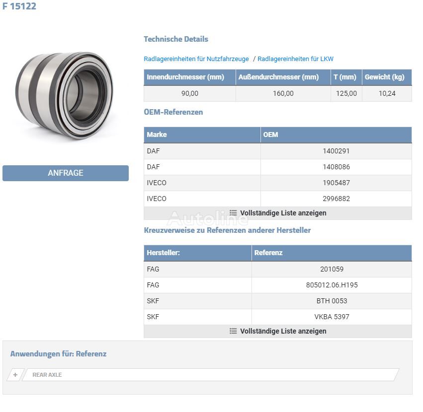 Fersa F15122 ležaj glavčine za IVECO kamiona