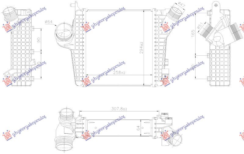HLADNJAK INTERLULERA (2.0-3.0 BENZIN - 3.0 DIZEL) (DESNO) (258x294x64) (NISSENS)