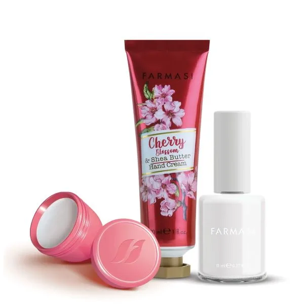 Set 3/1 Cherry Hand Cream,Lip Balm Red Fruit ,Iconic Nail,01