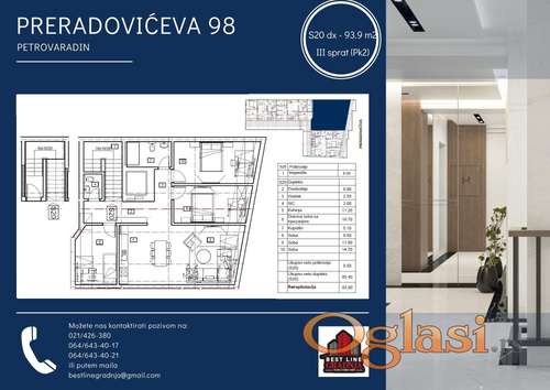 S20 - 93.9 m2 - TROIPOSOBAN DUPLEX U IZGRADNJI! PRERADOVIĆEVA 98 - PETROVARADIN, NOVI SAD!