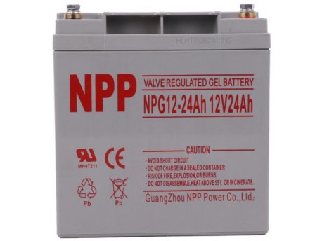 NPP NPG12V-24Ah, Gel battery, C20=24AH, T14, 166x126x174x181, 7,6KG, Light grey