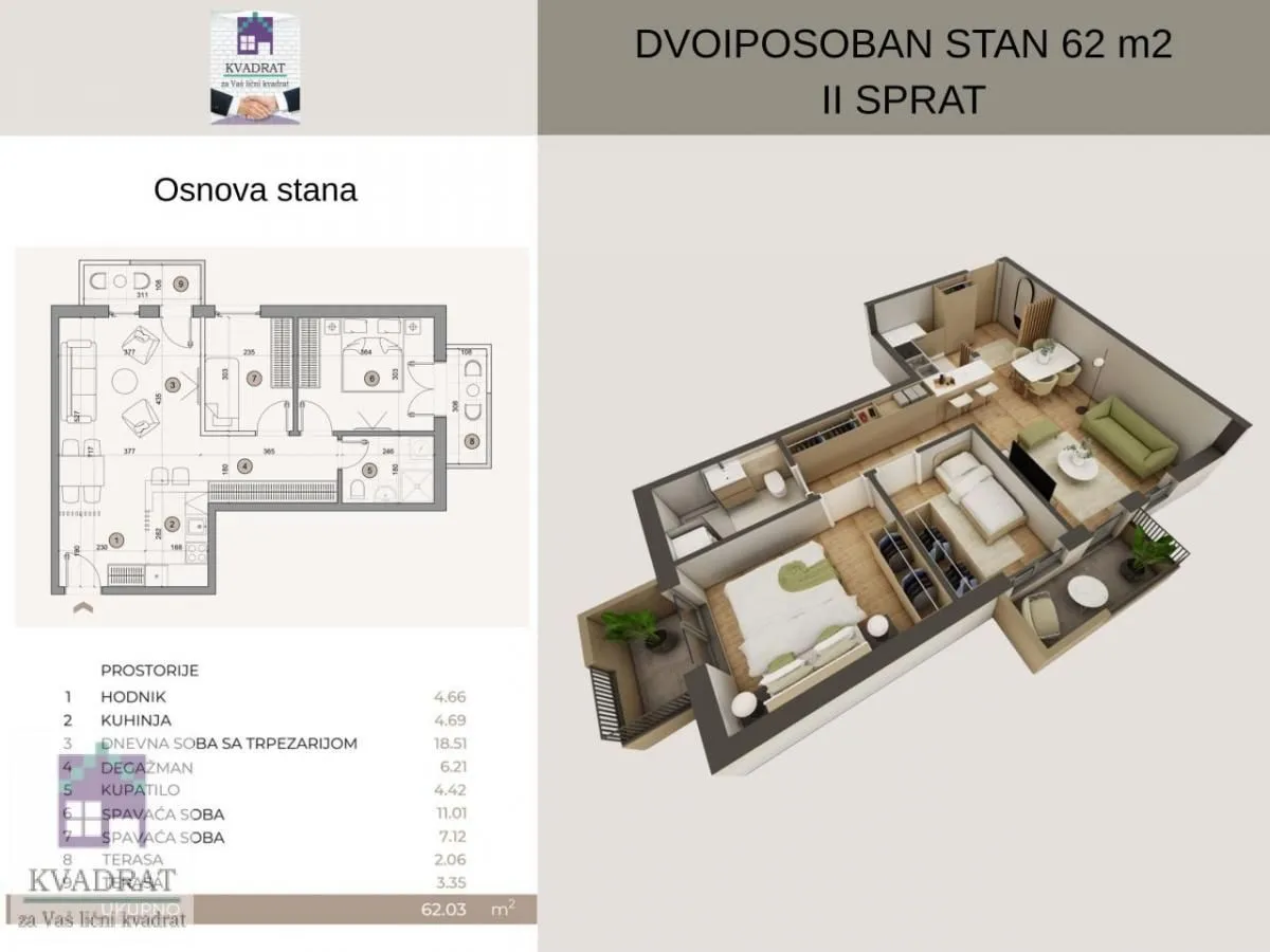 Prodaja, dvosoban stan, 62m², Obrenovac, Beograd