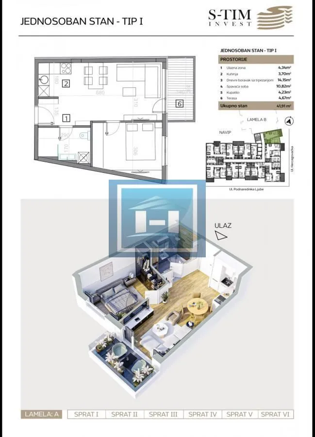 Prodaja, jednosoban stan, 42m², Centar, Jagodina