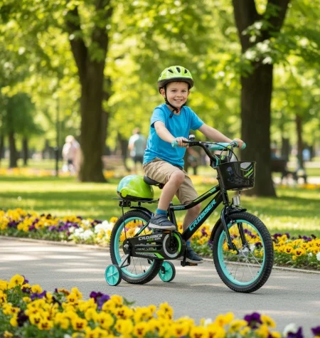 Deciji bicikl sa pomoćnim točkovima Crosser 724-16 crno/zelena