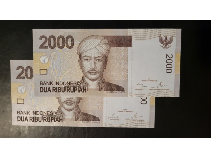 INDONEZIJA, 2000 Rupija (x2), 2016, UNC