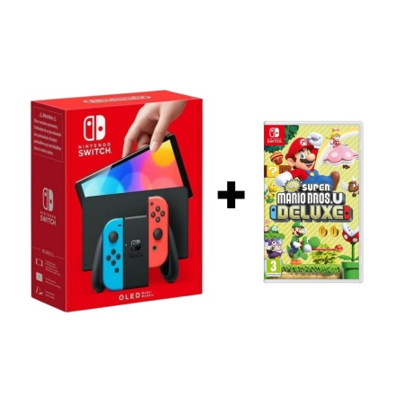Konzola Nintendo Switch OLED Model Neon Red and Blue + Super Mario Bros. U Deluxe