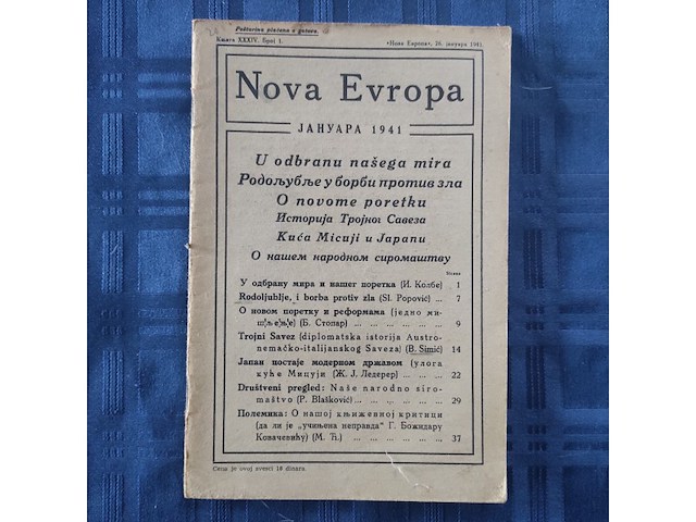 Nova Evropa, knjiga XXXIV  1941.g  1 kom