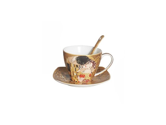 Šolje sa tacnom i kašičicama set 2 Cappuccino - Klimt, Kiss, Gold, 250 ml