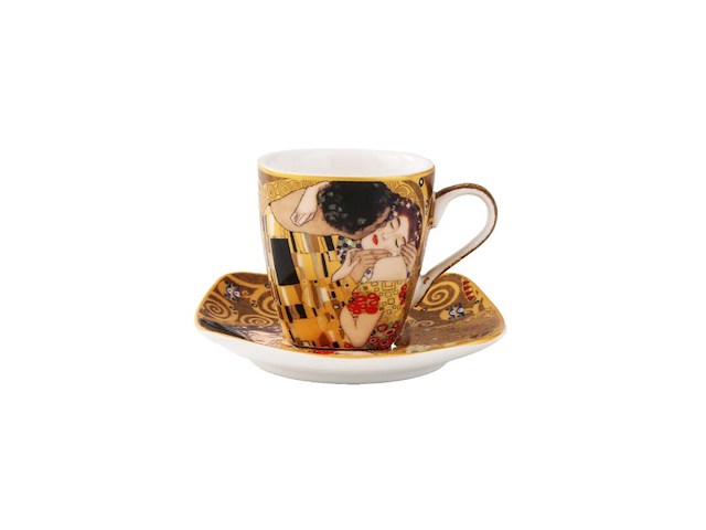 Šolje sa tacnom i kašičicama set 2 Espresso - Klimt, Kiss, Gold, 130 ml