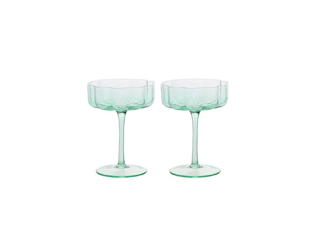 Čaše set 2 - Hestia, Bright Green Scalloped, Martini