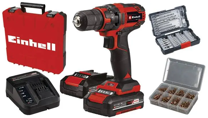 Einhell Aku bušilica TC-CD 18/35, Li 2x2 Ah, + Set pribora u koferu, 39 Delova + 200 Šrafova