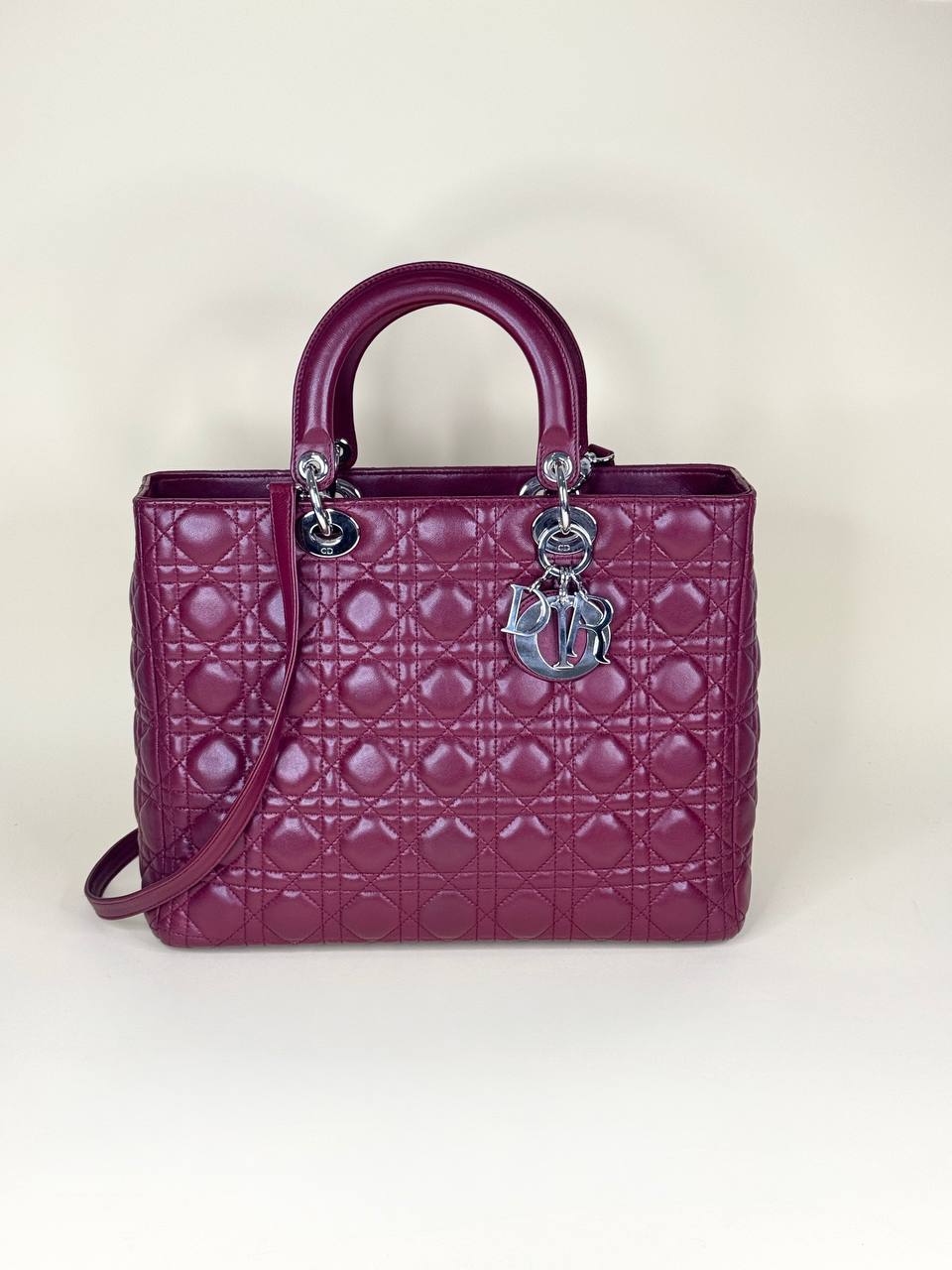 Christian Dior Purple Lambskin Leather Large Lady Dior Bag