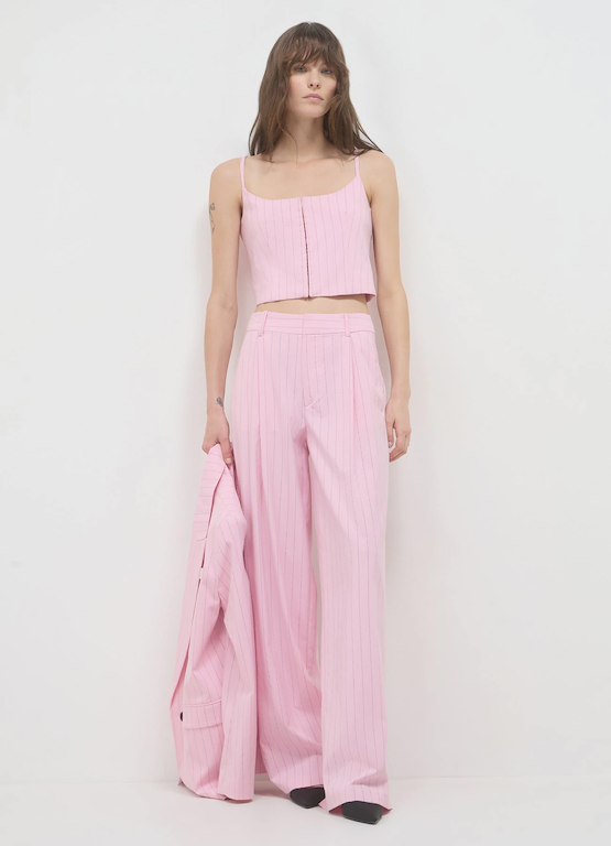 PINSTRIPED PALAZZO TROUSERS VAR SREDNJE ROZE