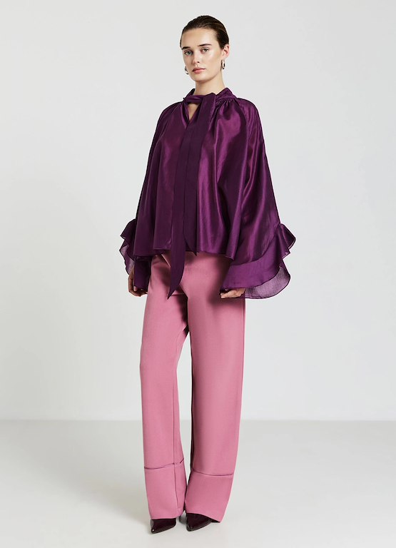LOOSE-FITTING BLOUSE WITH RUFFLES BOJA ŠLJIVE