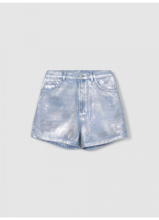 BERMUDA SHORTS HIGH WAIST DENIM COATED FABRIC SVETLOPLAVI TEKSAS
