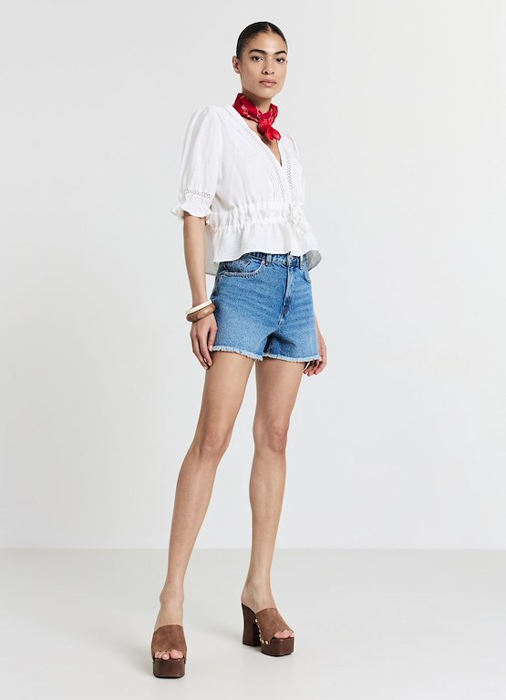 FRAYED MOM SHORTS SREDNJEPLAVI TEKSAS