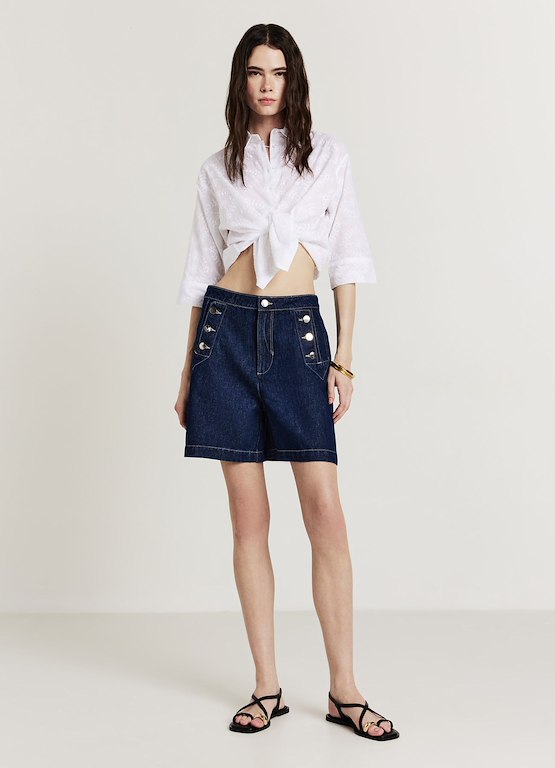 GOLD BUTTONED BERMUDA SHORTS TAMNOPLAVI TEKSAS