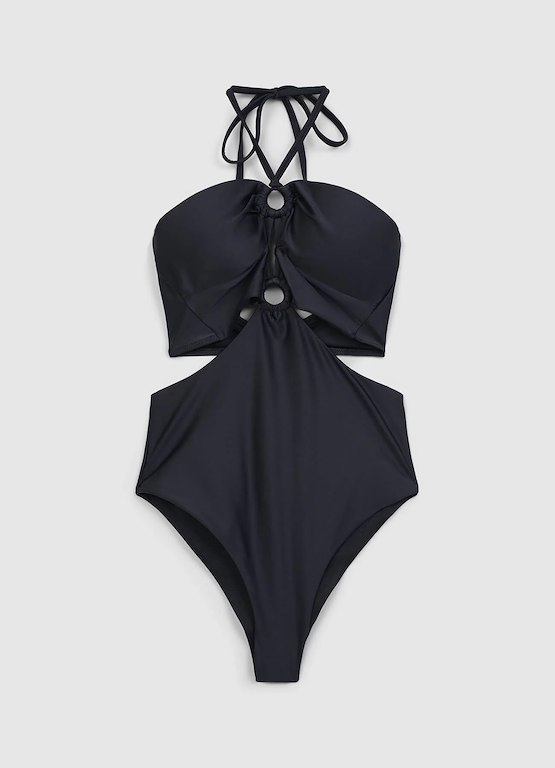 CUT-OUT ONE-PIECE SWIMMING COSTUME AND RINGS ULTRABLACK