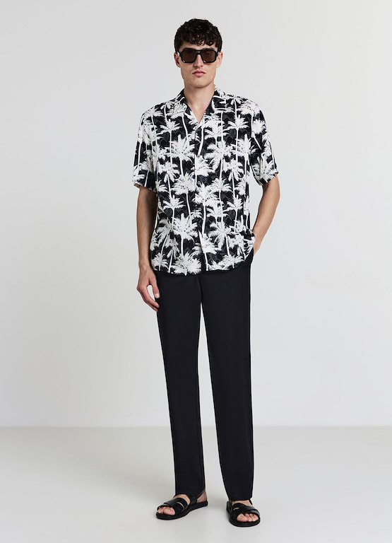 PALM PATTERNED BOWLING SHIRT VAR CRNA