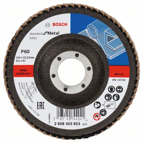 BOSCH Brusna lamelirana ploča, ugaona izvedba, potporni tanjir od staklene tkanine X431 Standard for Metal, 115x22.23mm, G 60 2608603653ID: EK000791467