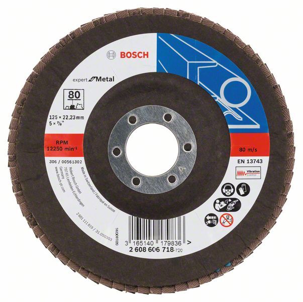 BOSCH Brusna lamelirana ploča, ravna izvedba, potporni tanjir od staklene tkanine X551, Expert for Metal, 125 mm, 22,23 mm, G80 2608606718ID: EK000791833