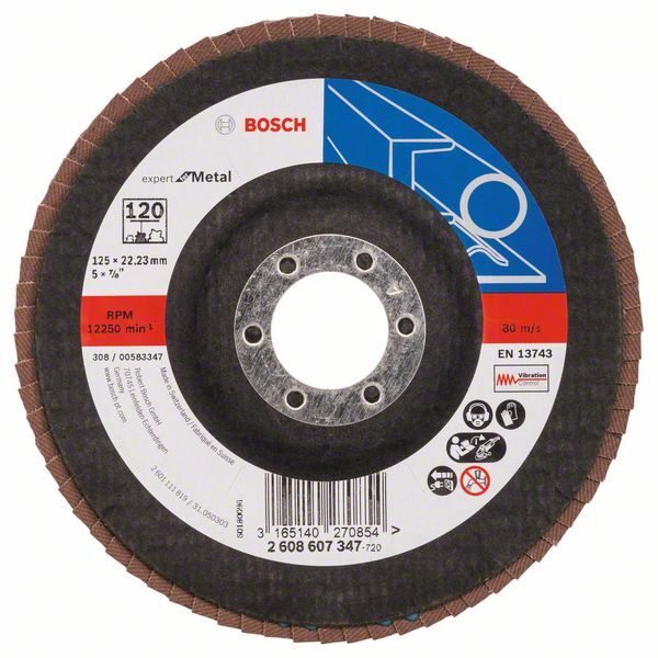BOSCH Brusna lamelne ploče, ravna izvedba, potporni tanjir od staklene tkanine X551, Expert for Metal, 125 mm, 22,23 mm, G120 2608607347ID: EK000792708