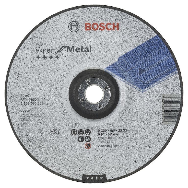 BOSCH Brusne ploče Expert for Metal s udubljenim središtem prečnika 22,23 mm, za velike ugaone brusilice 2608600228ID: EK000790212