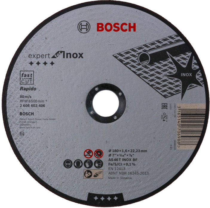 BOSCH Rezne ploče Expert for Inox Rapido s ravnim središtem prečnika 22,23 mm, za velike ugaone brusilice 2608603406ID: EK000790105