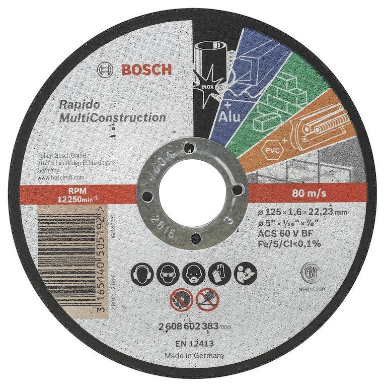 BOSCH Rezne ploče MultiConstruction Rapido s ravnim središtem prečnika 22,23 mm, za male ugaone brusilice 2608602383ID EK000790449