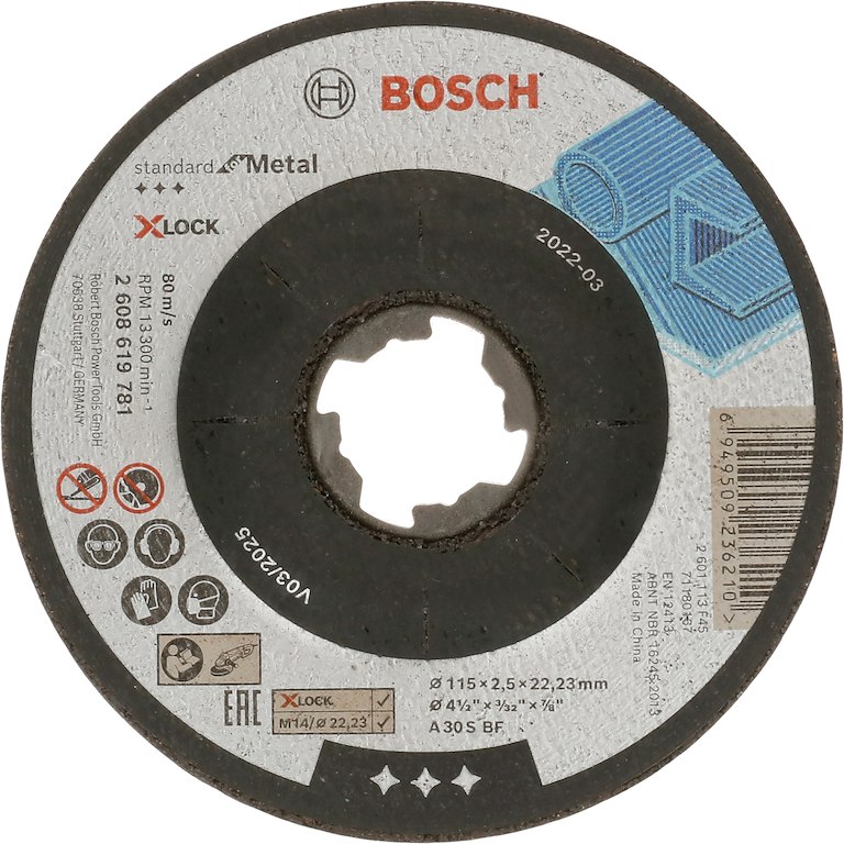 BOSCH Rezne ploče Standard for Metal X-LOCK s udubljenim središtem prečnika 22,23 mm, za male ugaone brusilice 2608619781ID EK000792264