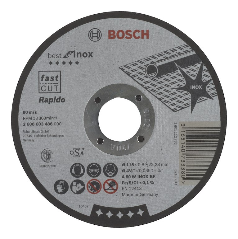BOSCH Rezne ploče Best for Inox Rapido s ravnim središtem prečnika 22,23 mm, za male ugaone brusilice 2608603486ID EK000792172