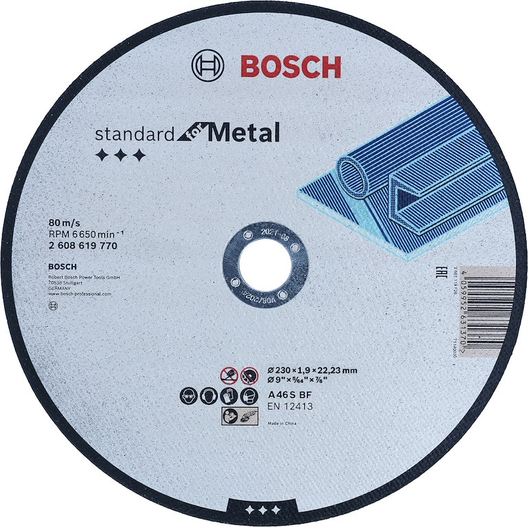 BOSCH Rezne ploče Standard for Metal s ravnim središtem prečnika 22,23 mm, za velike ugaone brusilice 2608619770ID EK000791736
