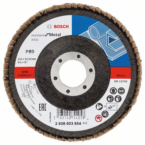 BOSCH Brusna lamelirana ploča, ugaona izvedba, potporni tanjir od staklene tkanine X431 Standard for Metal, 115x22.23mm, G 80 2608603654ID EK000791321