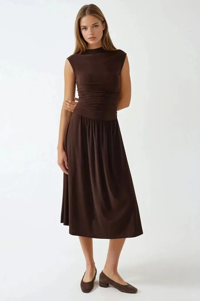 Hiccup Ženska haljina MCDCHSIX, Midi, Bez rukava, Braon