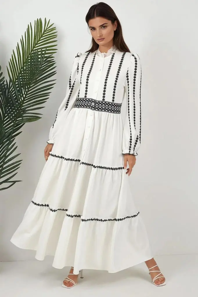 Hiccup Ženska haljina MCJ1MMZW, Maxi, Dugi rukav, Bela