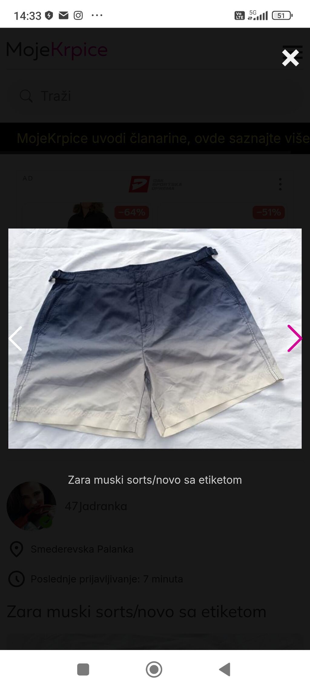 Muski sorts ZARA Vel.XL. sa strane se moze podesavati sirina u