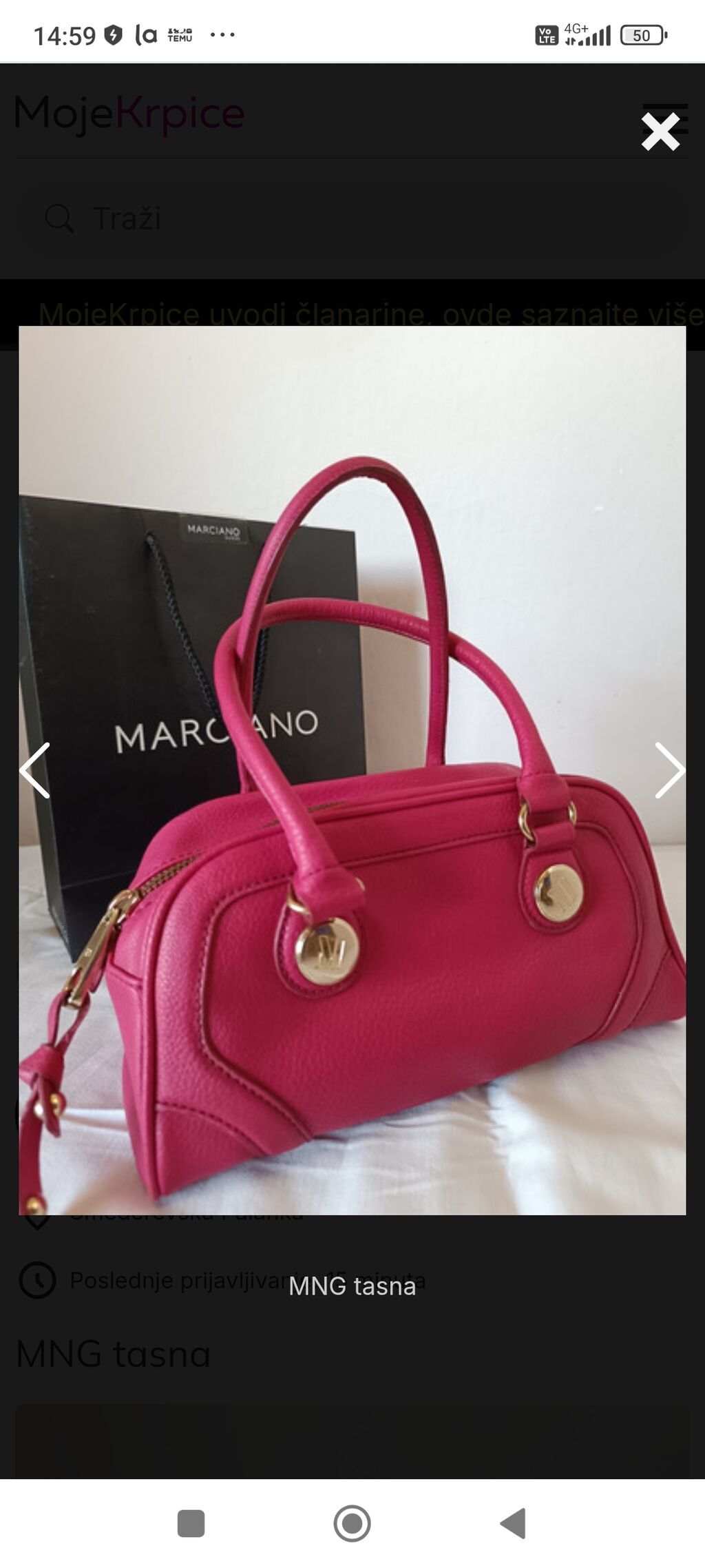 RASPRODAJA!!MNG (Mango) ženska torba u intenzivno pink boji. -