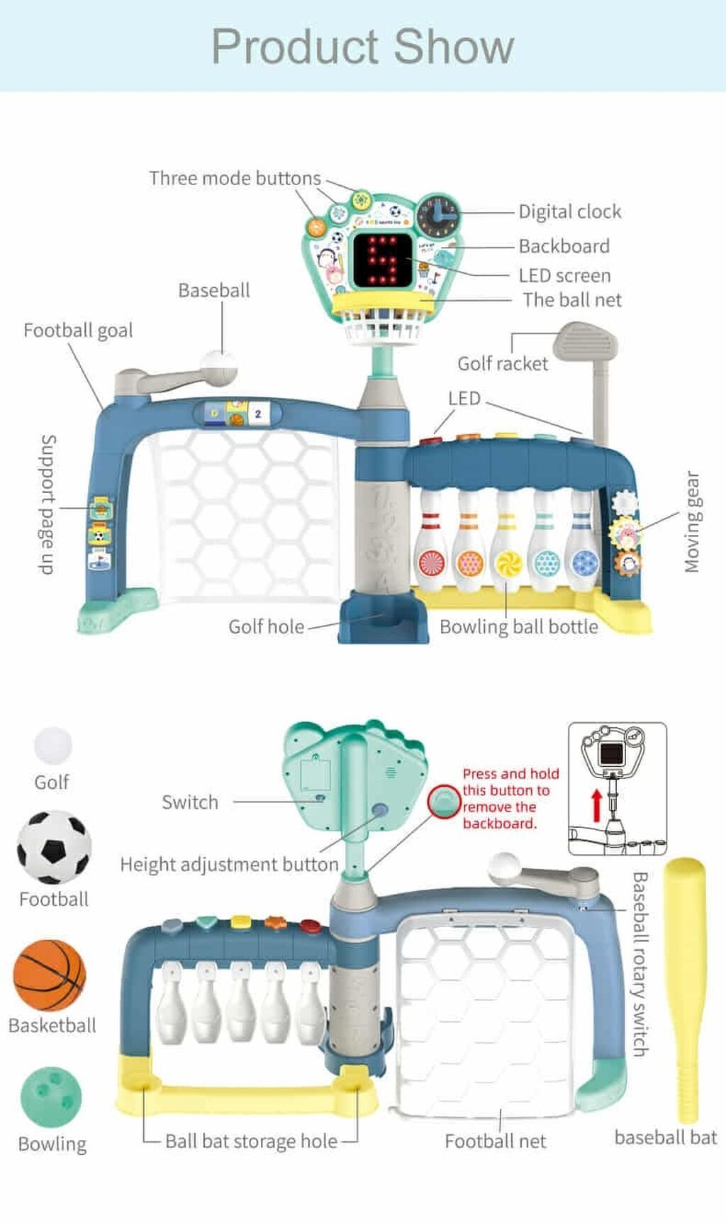 Sport set 5/1 na baterije Baoli - fudbal, košarka, bejzbol, golf i