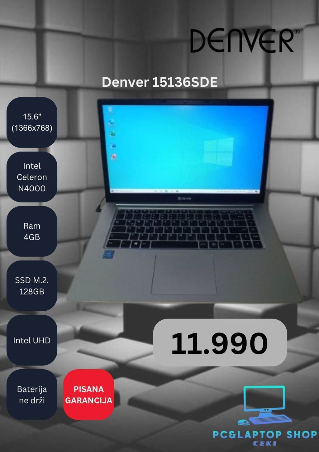 Intel Celeron, 4 GB OZU, 15.6 "