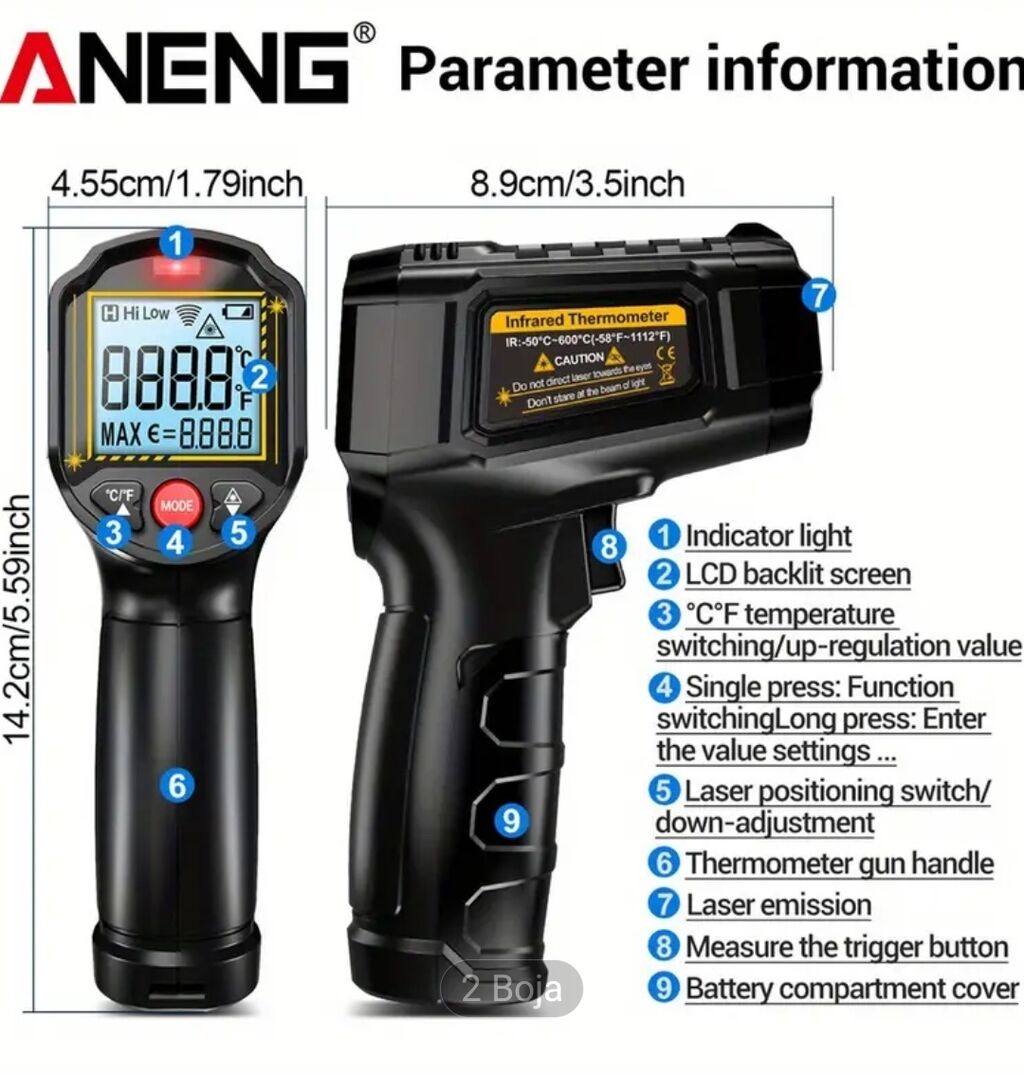 ANENG infracrveni termometar sa laserom (pištolj) - Opseg merenja: od