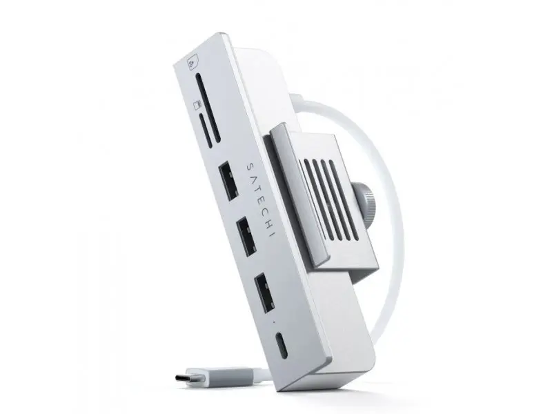 Satechi USB-C Clamp Hub iMac 24" 2021 , 1x USB-C up to 5 Gbps,3x USB-A 3.0 up to 5 Gbps, inc. Apple S.Drive Micro, SD, Srebrni